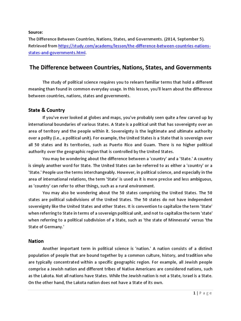 Countries, Nations, States and Governments | PDF | Nation | U.S. State
