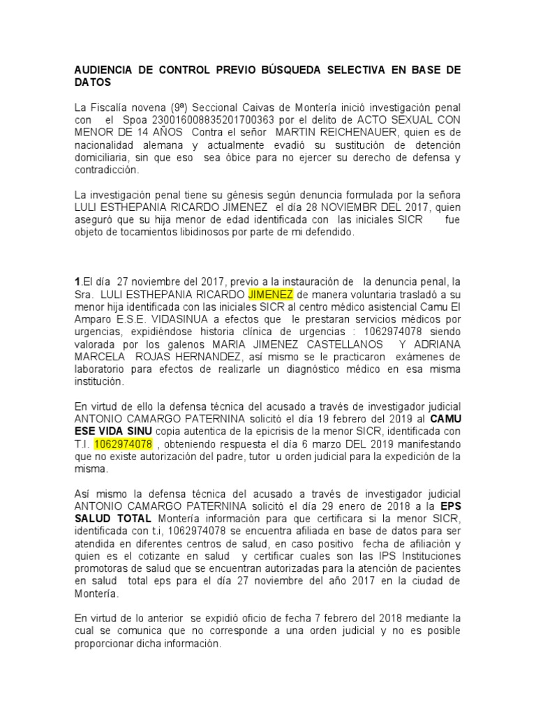 Audiencia de Control Previo Búsqueda Selectiva en Base de Datos 2 | PDF | Derecho Constitucional ...