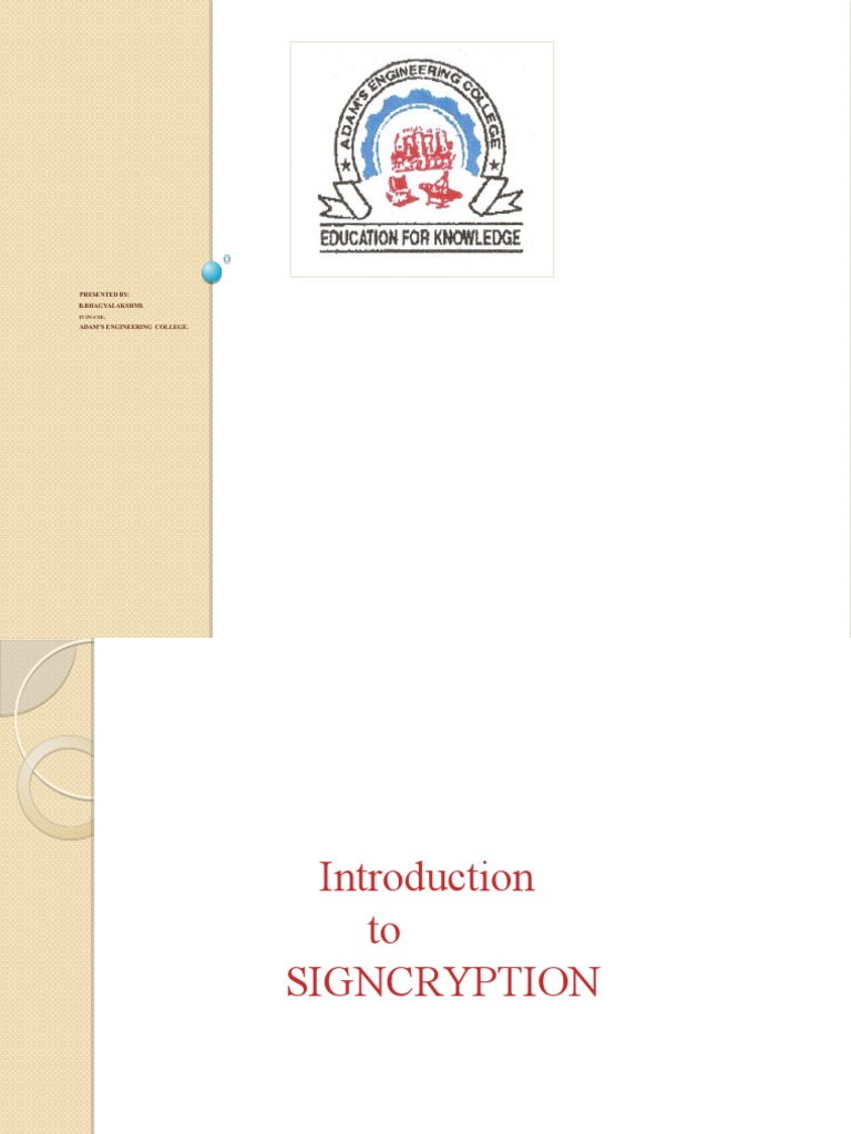 Presented By: B.Bhagyalakshmi Adam'S Engineering College.:, Iv/Iv-Cse | PDF | Cryptography ...