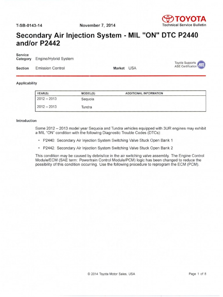 Secondary Air Injection System - MIL "ON" P2440 And/or P2442 | PDF ...