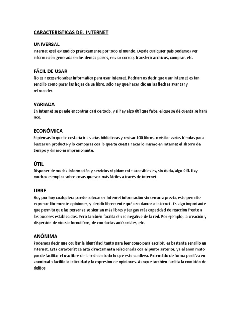 Caracteristicas Del Internet | PDF | Anonimato | Internet