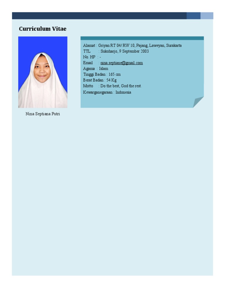 Curriculum Vitae - Nina Septiana | PDF