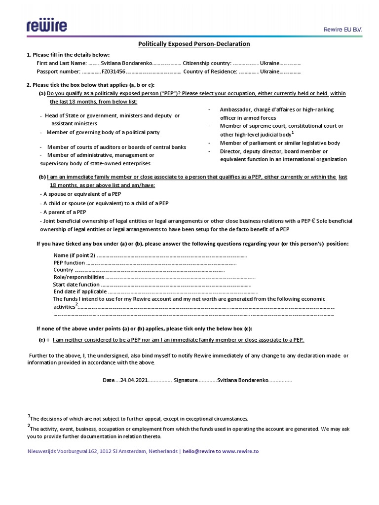 PEP Declaration Svitlana Bondarenko | PDF | Constitutional Law | Public Law