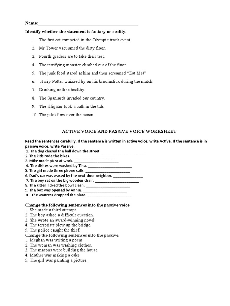 Identify Whether The Statement Is Fantasy or Reality | PDF