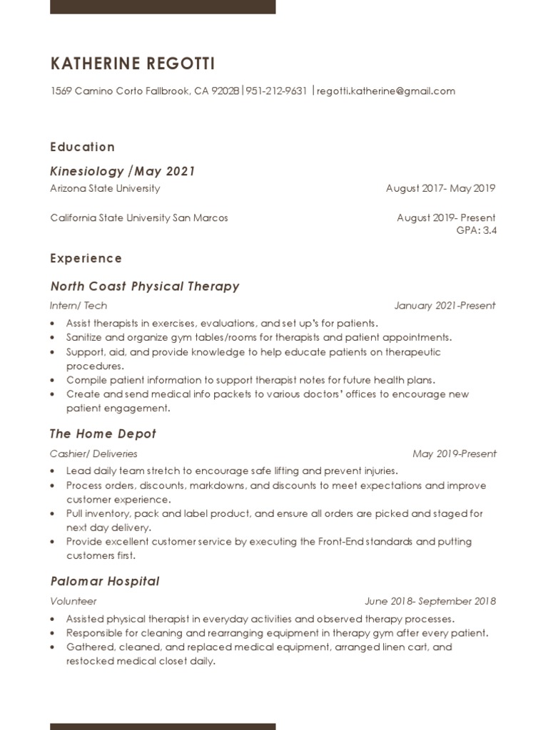 Resume For Kine 495 | PDF | Self-Improvement