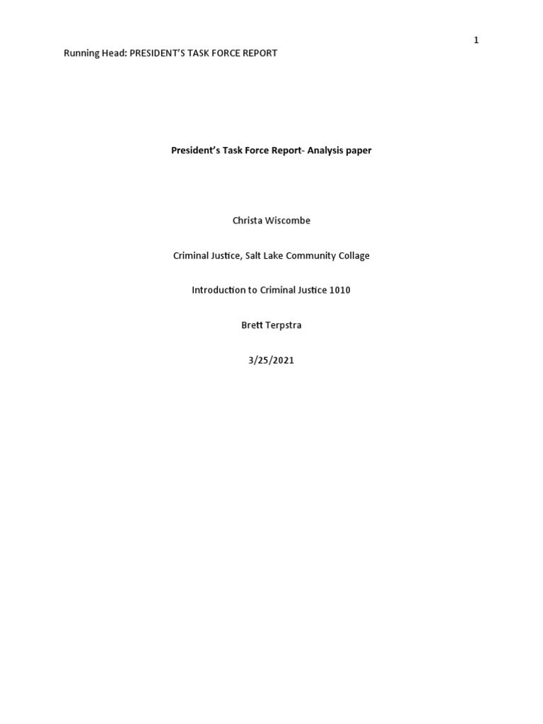 CJ 1010 Presidents Task Force Report Paper | PDF | Police | Crime ...