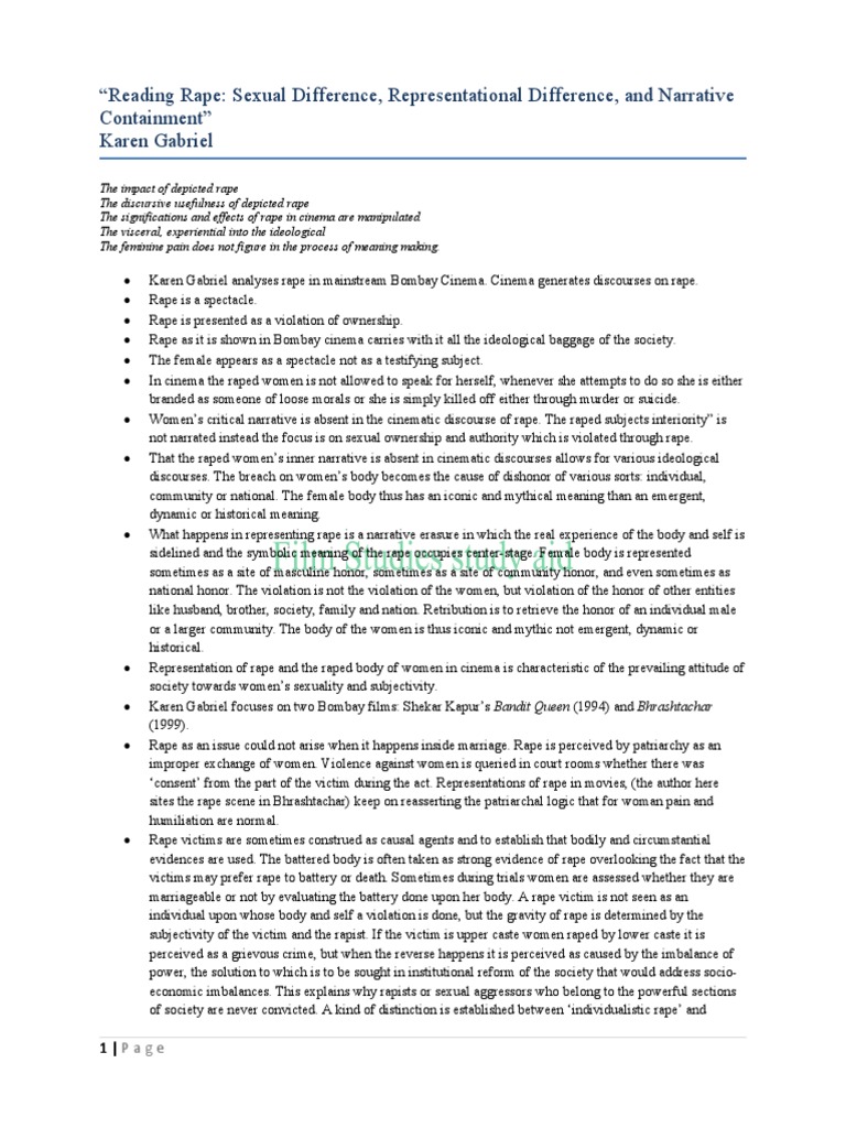 Reading Rape: Sexual Difference, Representational Difference, and Narrative Containment - Self ...