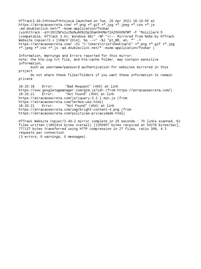HTTrack Mirror Report for Atracaosecreta | PDF | Games & Activities | Technology & Engineering