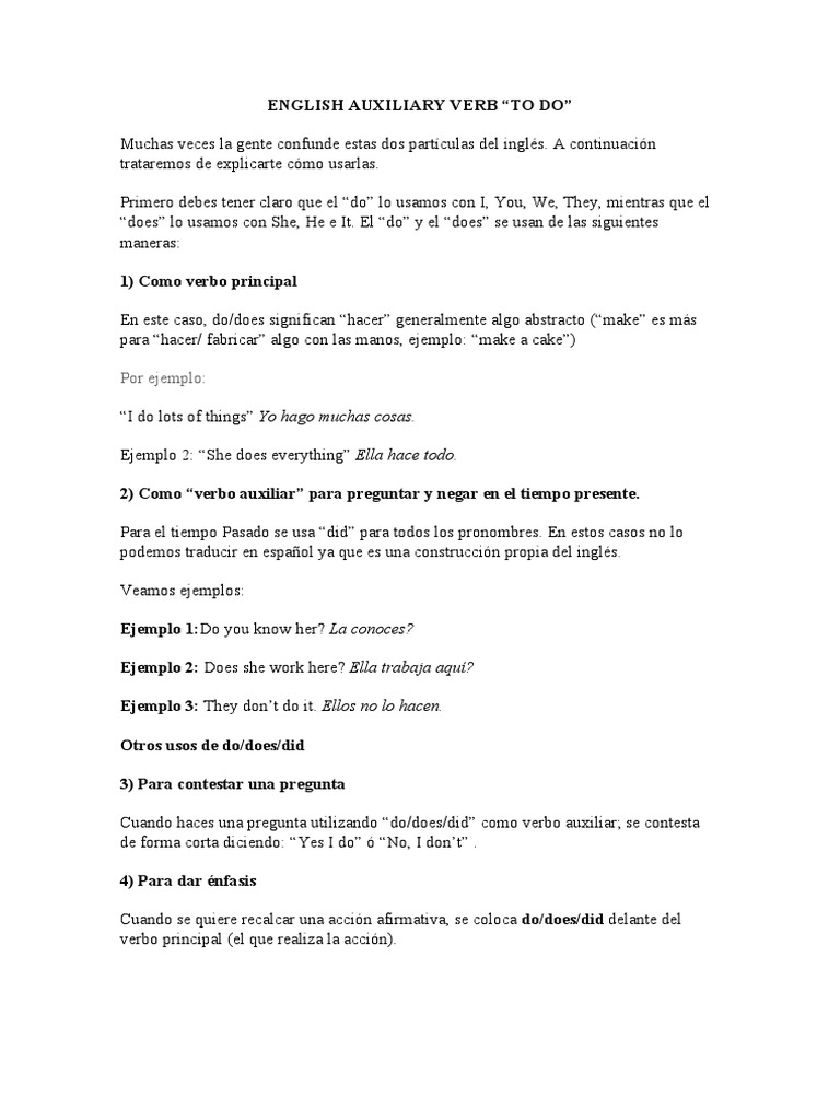 English Auxiliary Verb - To Do | PDF | Verbo | Conjugación gramatical