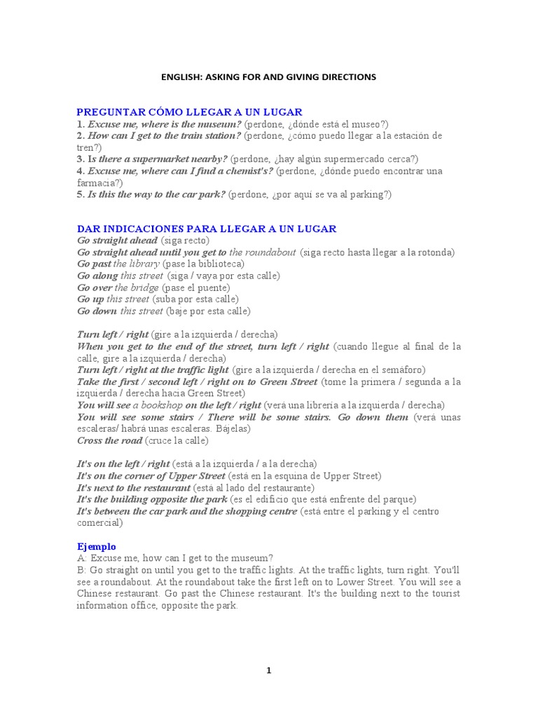 Preguntar Cómo Llegar A Un Lugar: English: Asking For and Giving ...