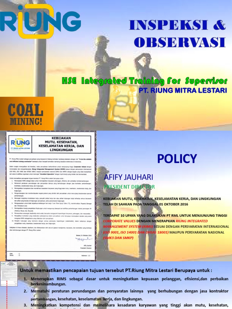 Materi HSE Integrated For Supervisor - Inspeksi Dan Observasi - Iip ...