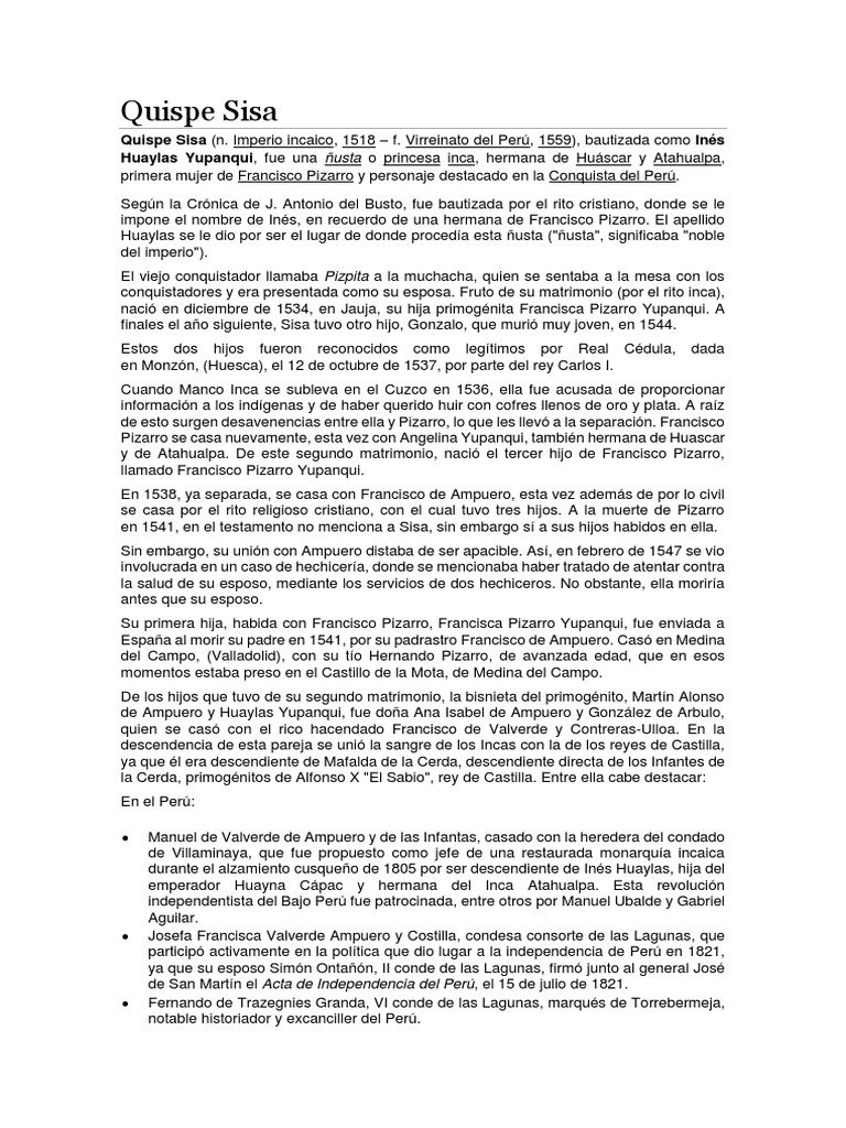 Quispe Sisa | PDF | Imperio español | Perú