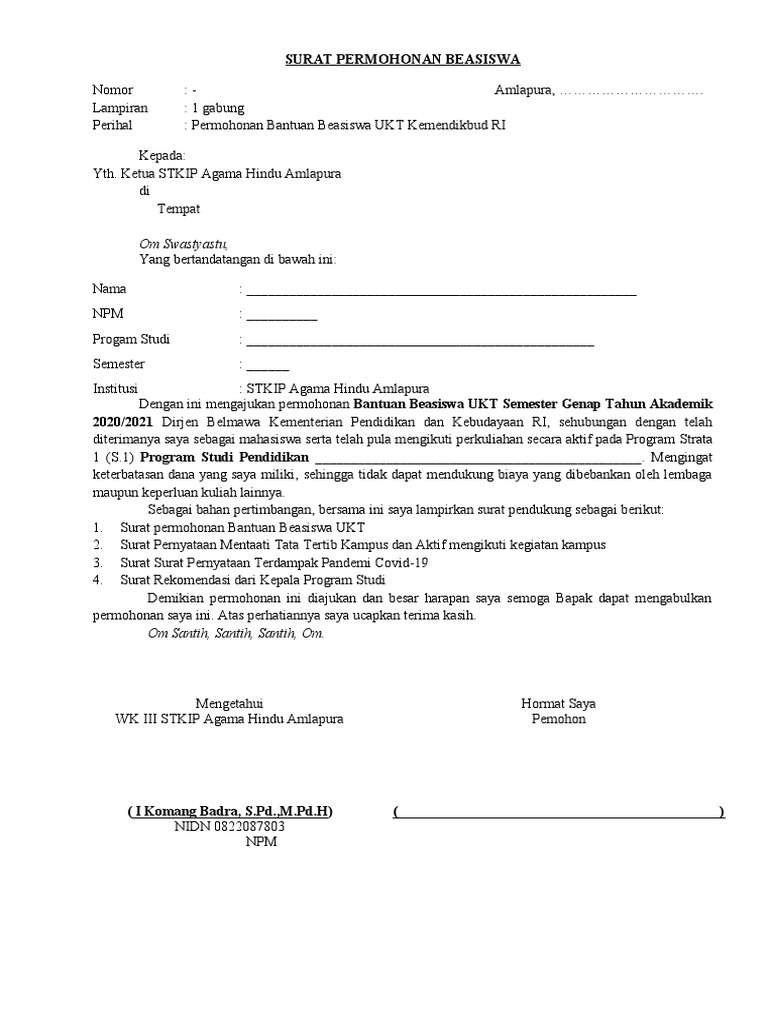 Surat Permohonan UKT Dikti | PDF