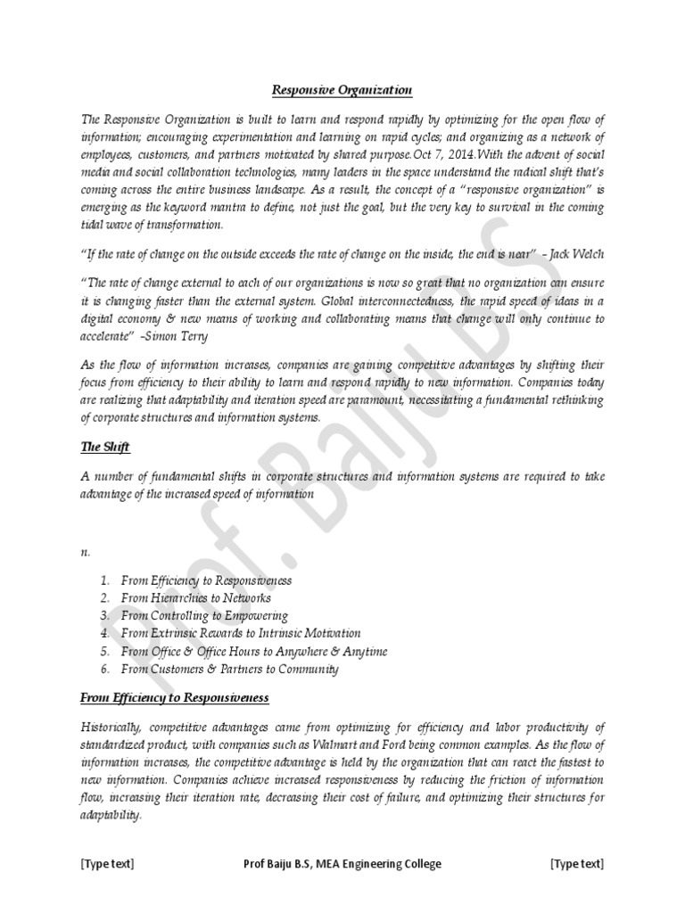 Responsive Organization: (Type Text) Prof Baiju B.S, MEA Engineering ...