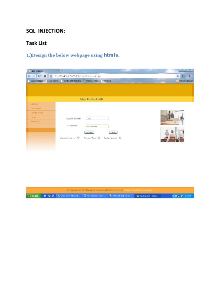 SQL Injection: Task List: 1.) Design The Below Webpage Using | PDF