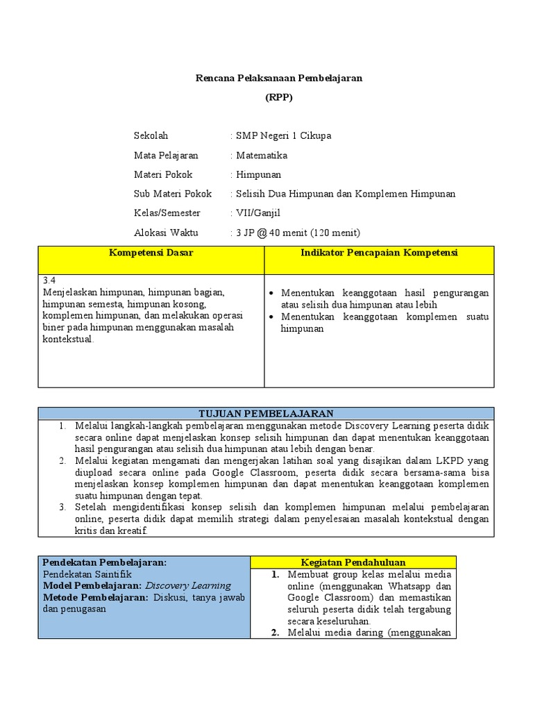 Rencana Pelaksanaan Pembelajaran | PDF