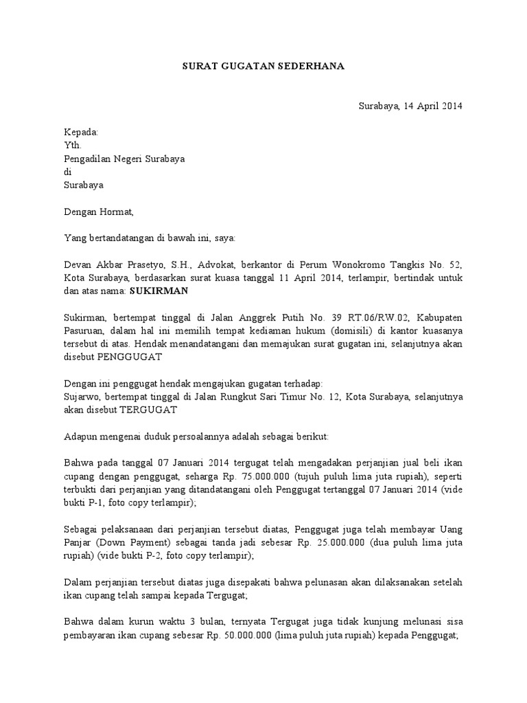Surat Gugatan Sederhana | PDF