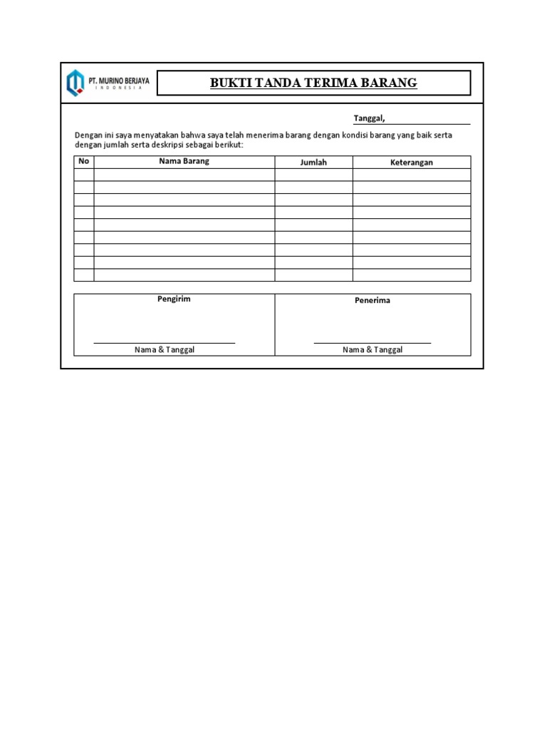 Template Form Tanda Terima Barang | PDF