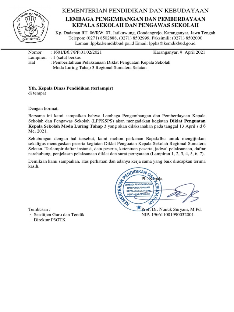 21-04-1601 - Surat Pemberitahuan Diklat PKS Luring Tahap 3 Regional ...