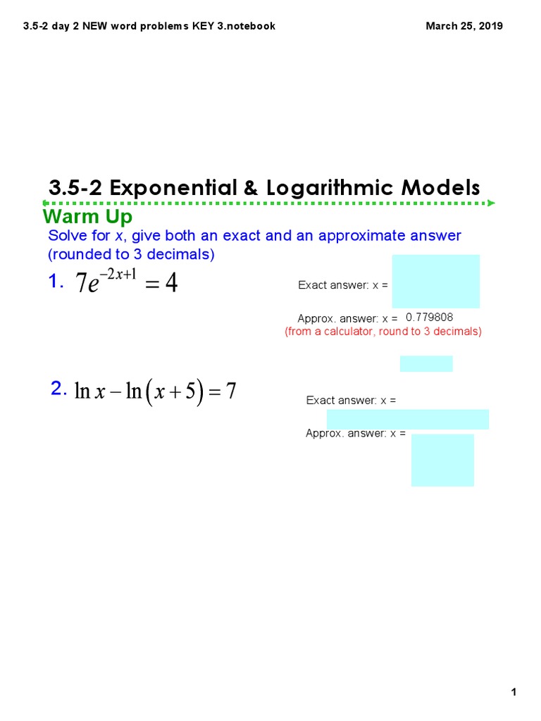 3.5-2 Exp and Log Apps Day 2 Notes KEY | PDF | Logarithm | Exponential ...