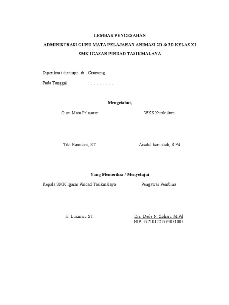 Pengesahan Administrasi SMK Igasar Pindad | PDF