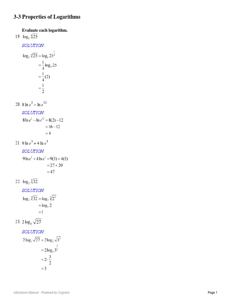 3.3 Properties - of - Logarithms HW p185 KEY | PDF | Teaching Methods ...