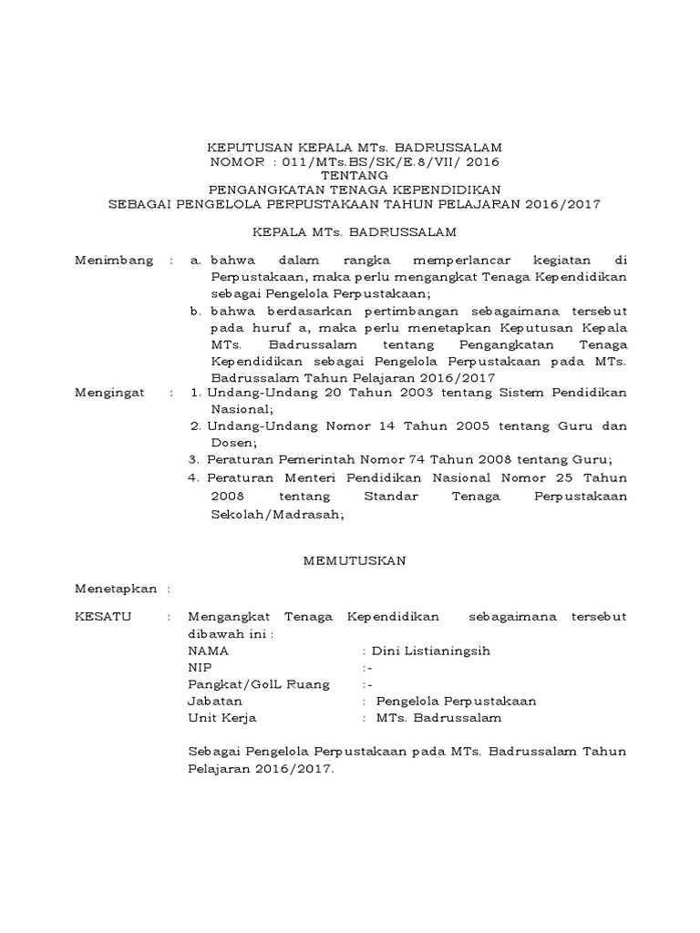 SK Kepala Perpus | PDF