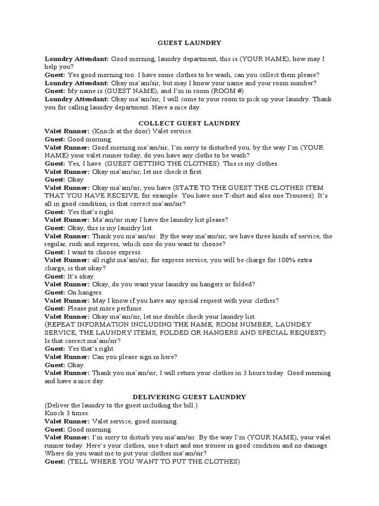Guest Laundry Procedure | PDF | Laundry | Clothing