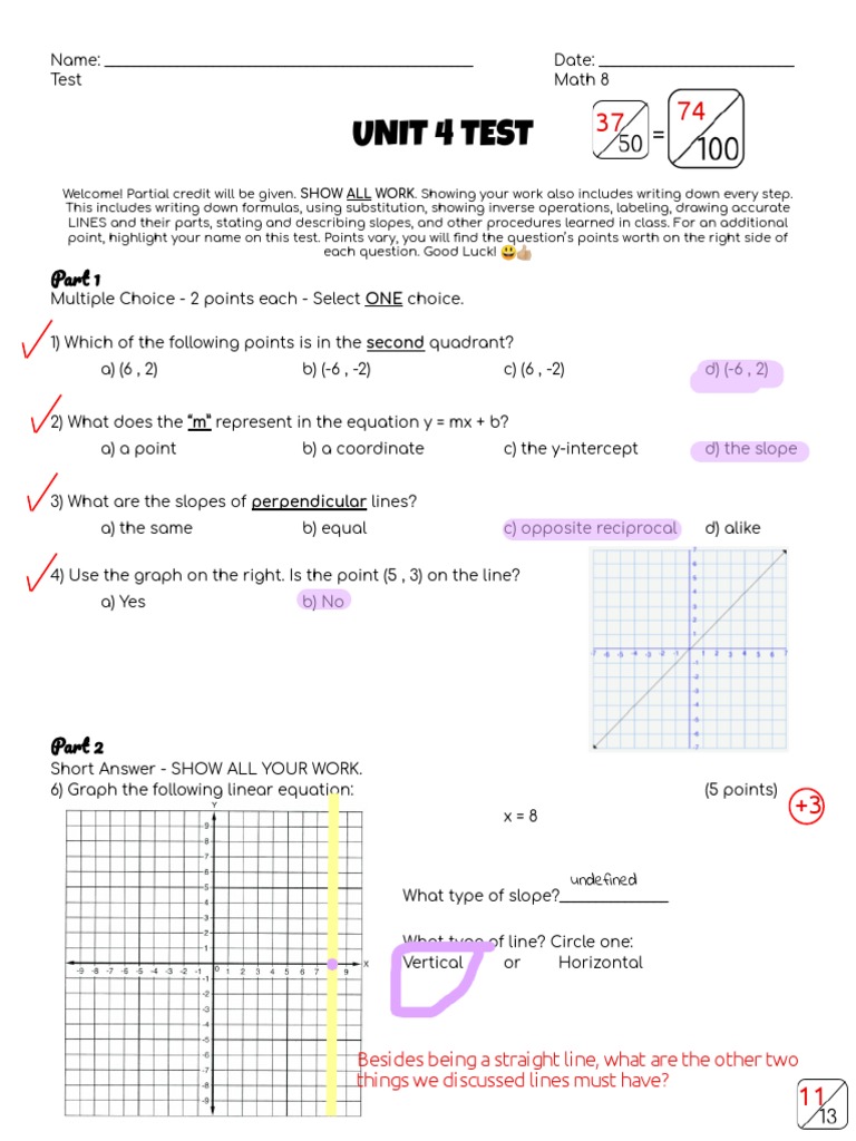 Student B - Unit 4 Test | PDF | Slope | Geometry