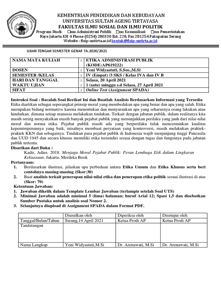 Muhammad Abdul Fattah 6661190091 UTS Etika Administrasi Publik 4A | PDF