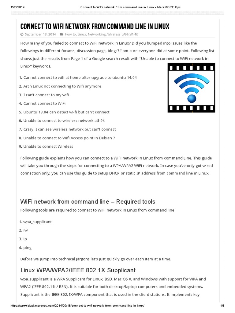 Connect To WiFi Network From Command Line in Linux - BlackMORE Ops | PDF | Wi Fi | Wireless Lan