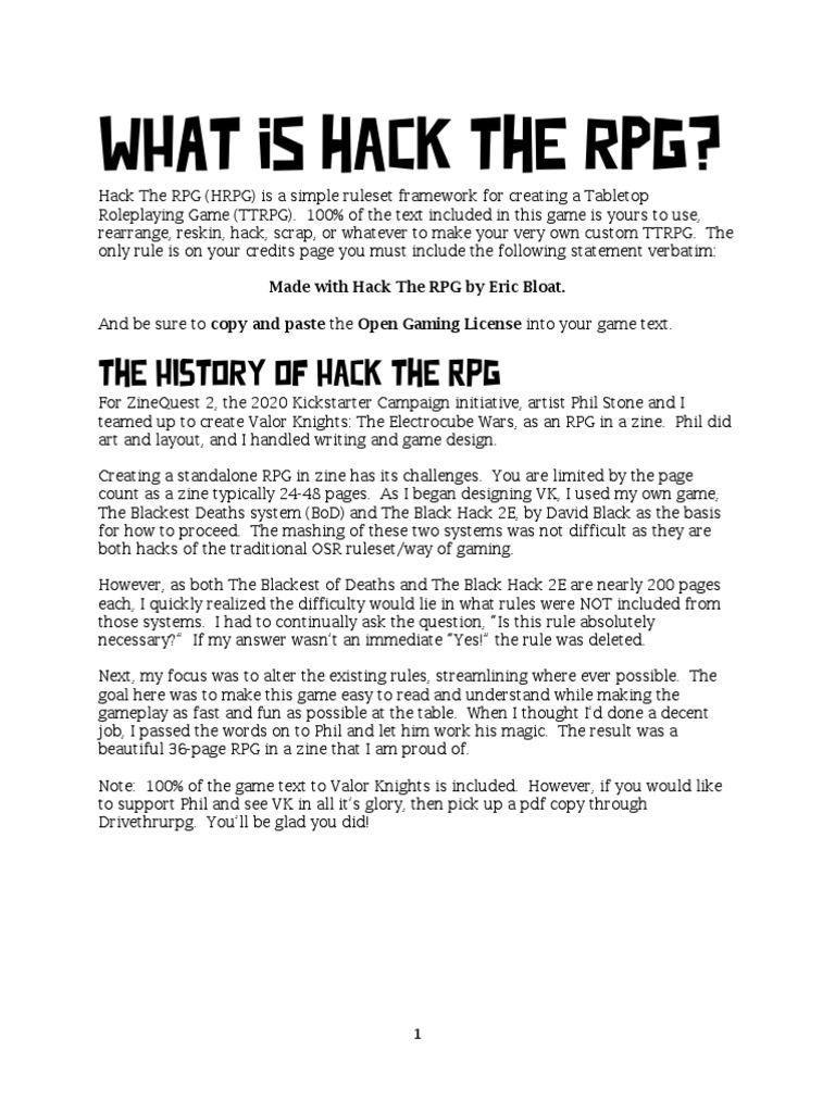 Hack The RPG | PDF | License | Tabletop Role Playing Game