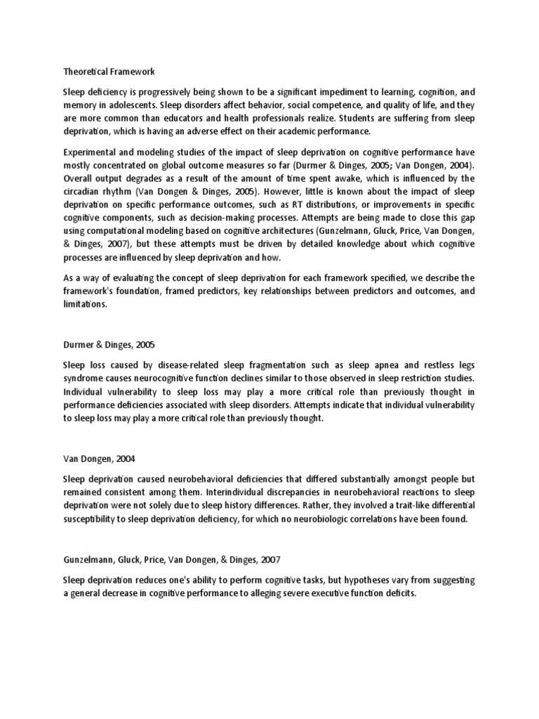 Theoretical Framework | PDF | Sleep Deprivation | Sleep