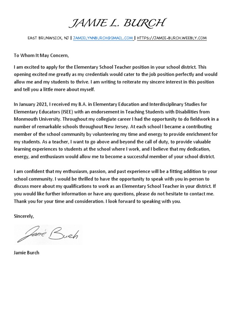 Jamie Burch Cover Letter | PDF
