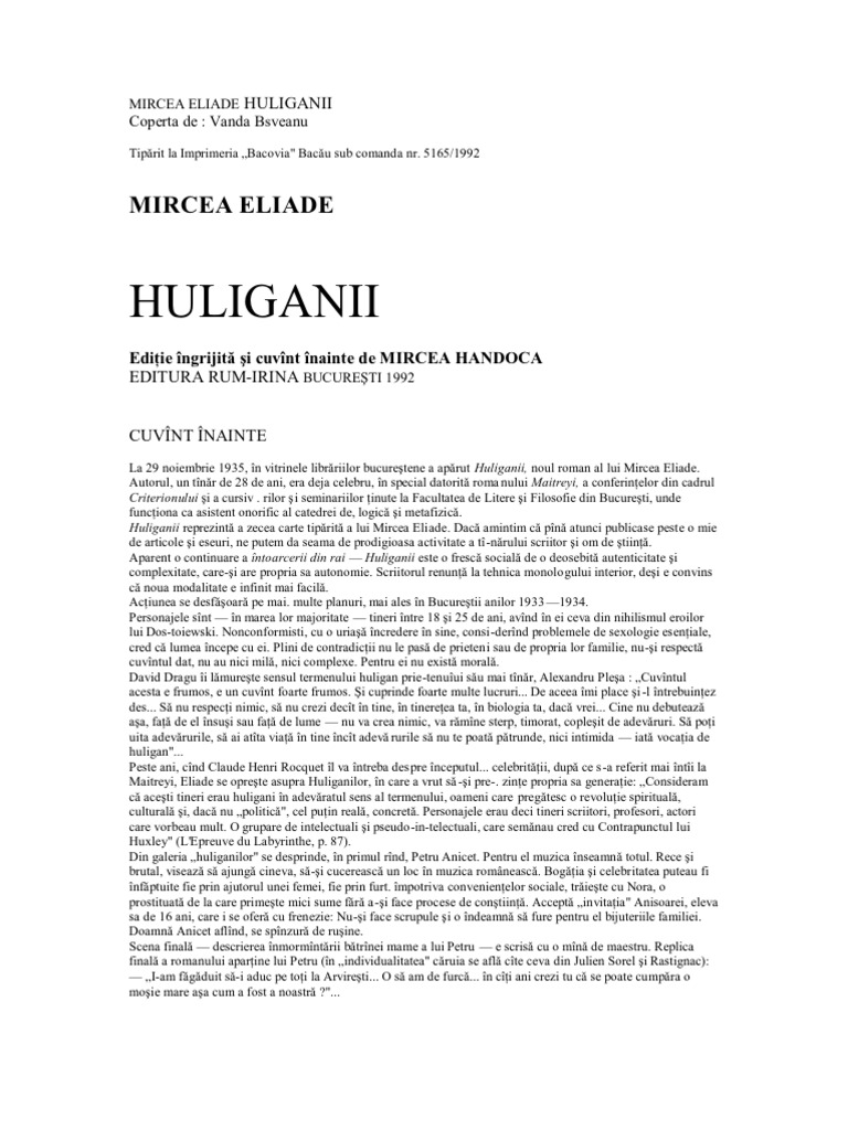 Mircea Eliade Huliganii | PDF