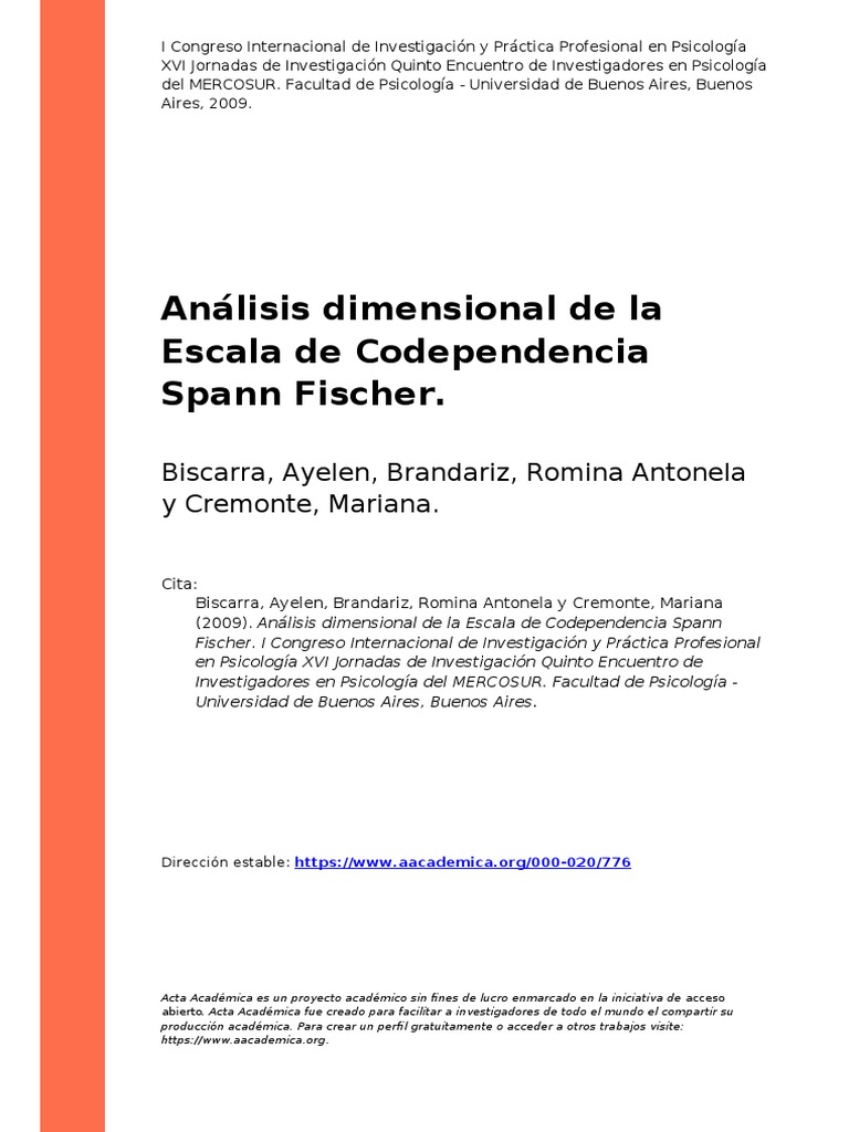Dimensional Analysis of the Spann-Fischer Codependency Scale ...