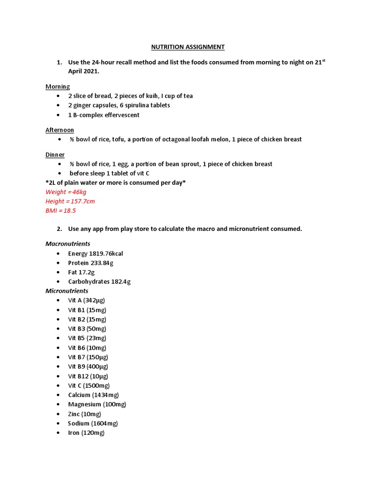 Nutrition Assignment | PDF | Vitamin | Dietary Supplements