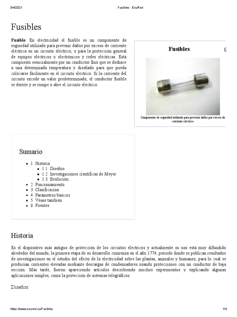 Tipos y Funcionamiento de Fusibles | PDF | Fusible (Eléctrico) | Física