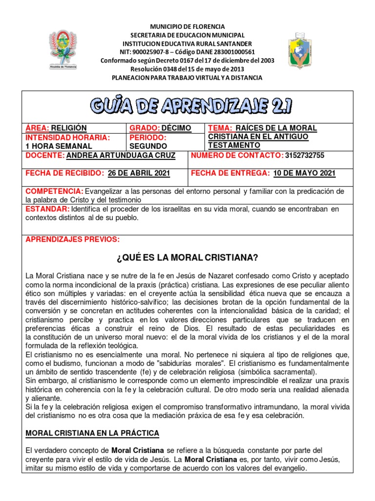 Guía 2.1 Religión Décimo | PDF | Moralidad | Fe