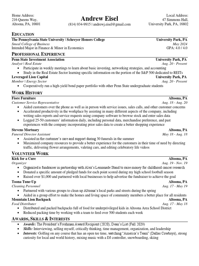 Andrew Eisel Resume Revised 2-16 | PDF | Pennsylvania State University ...