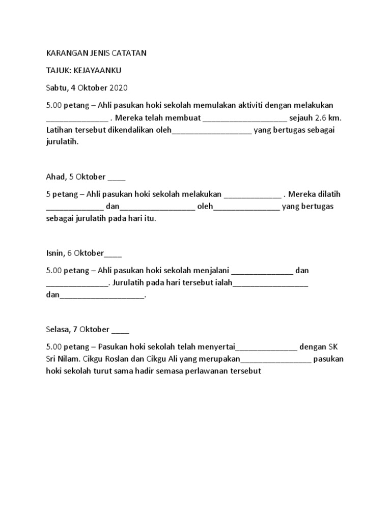 Karangan Jenis Catatan Tahun 4 SKKD | PDF