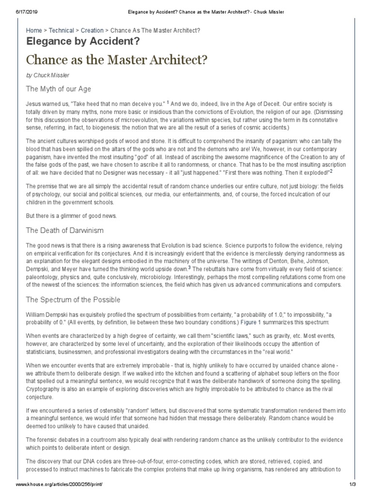 Elegance By Accident Chance As The Master Architect Chuck Missler