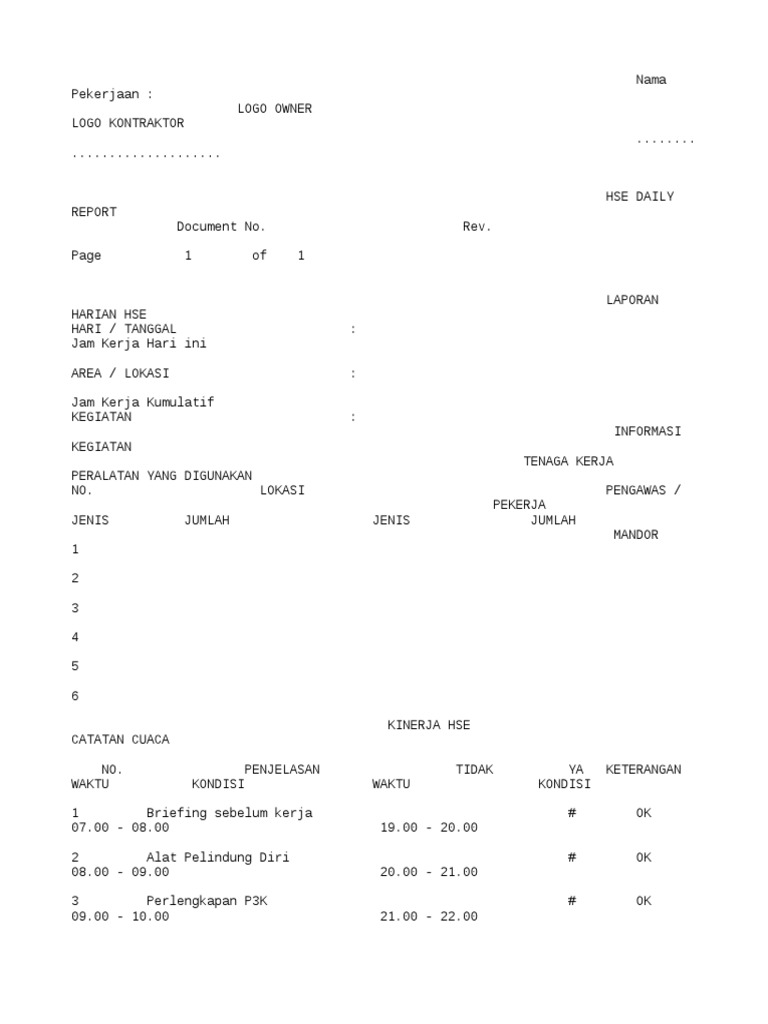 Contoh Laporan Harian Safety | PDF