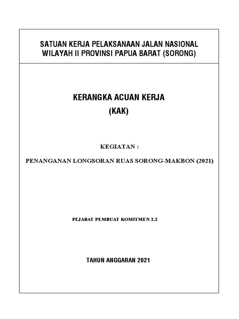 TOR KAK Penanganan Longsoran SorongMakbon Ok | PDF