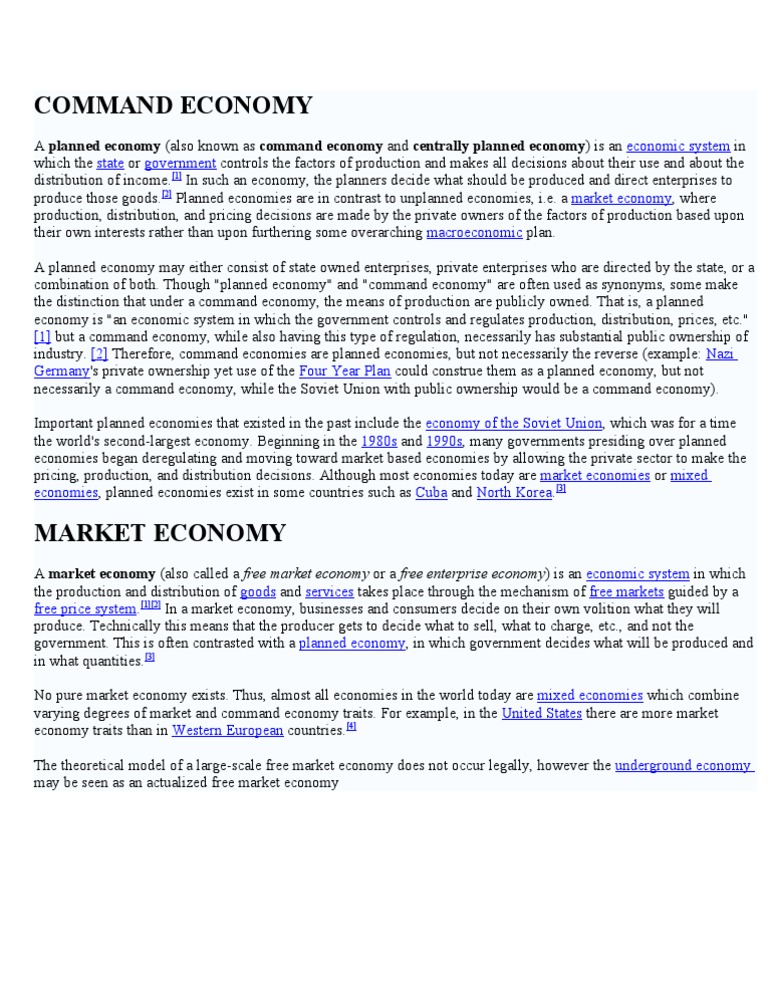 Command & Market Economy | PDF | Economic System | Market Economy