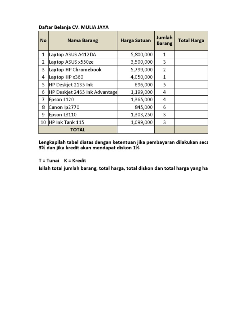 Belanja Komputer Tes Excel | PDF