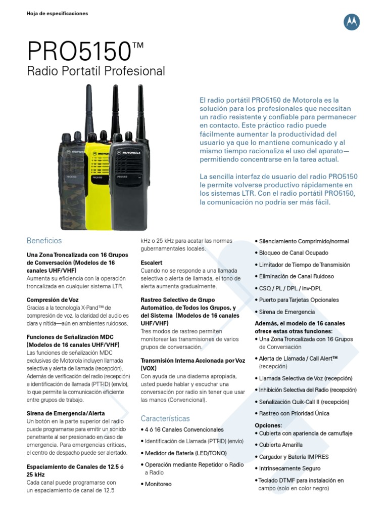 PRO5150™ Radio Portátil Profesional | PDF | Frecuencia ultra alta | Radio
