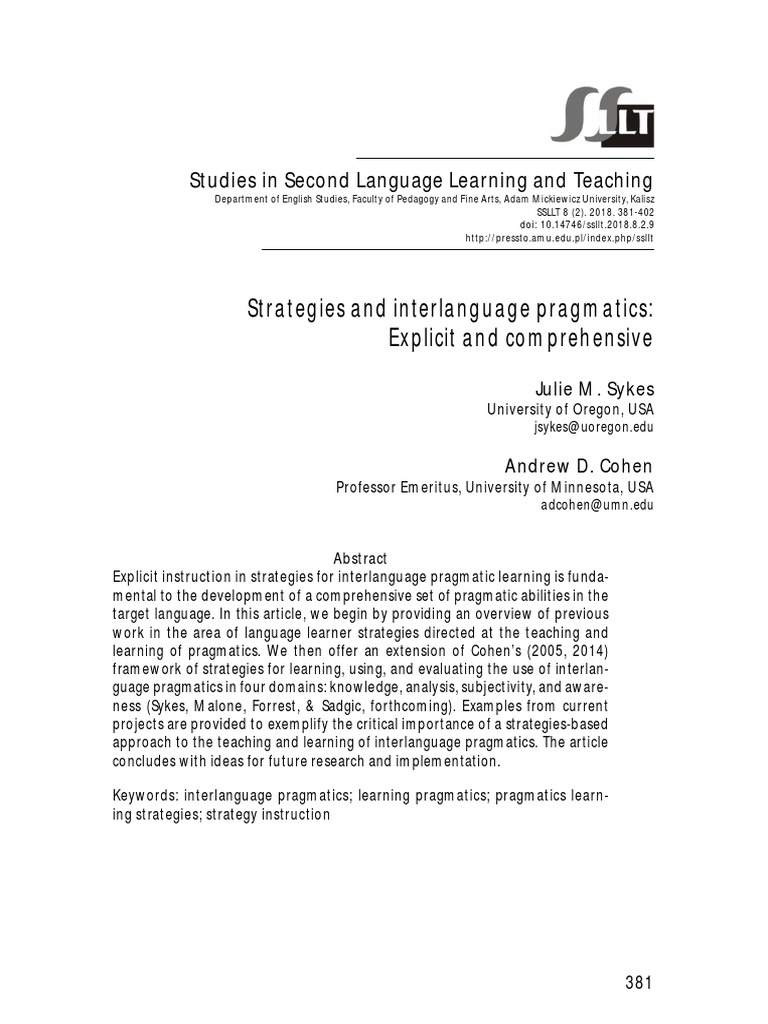 Cohen Interlanguage | PDF | Second Language Acquisition | Metacognition
