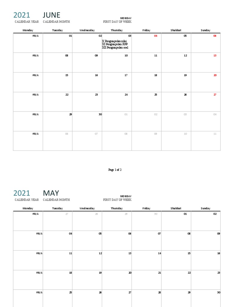 Any Year One-Month Calendar1 | PDF