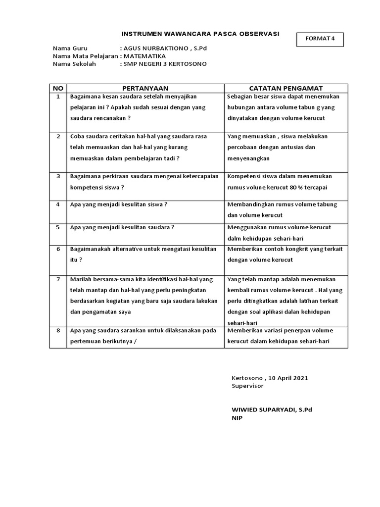 2.instrumen Wawancara Pasca Observasi | PDF